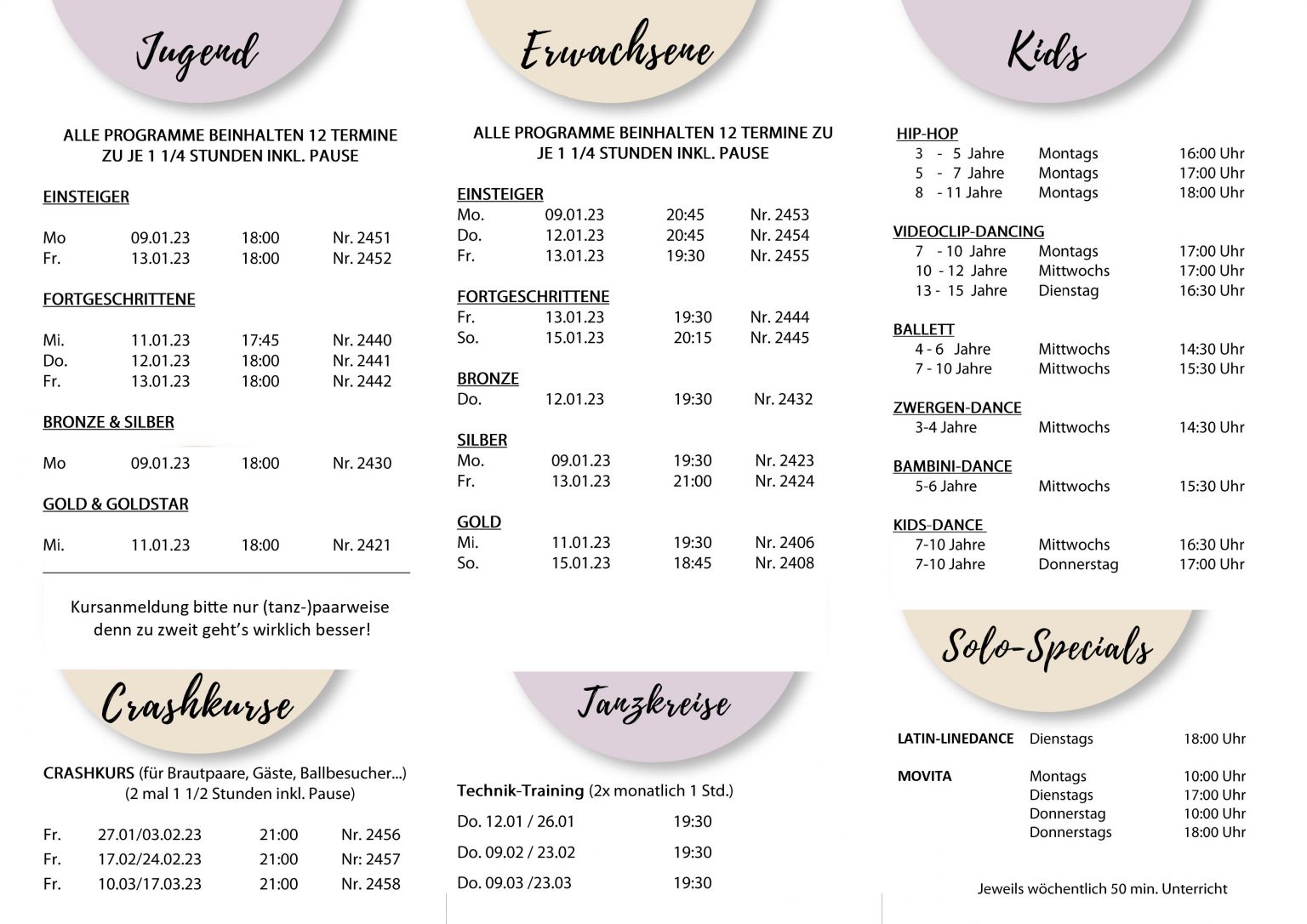 Unser Kursprogramm ab Januar 2023 - Emis Dance Academy